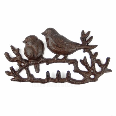 Cast Iron Birds On Branch Wall Hook Rack Key Hanger Antique Style | eBay