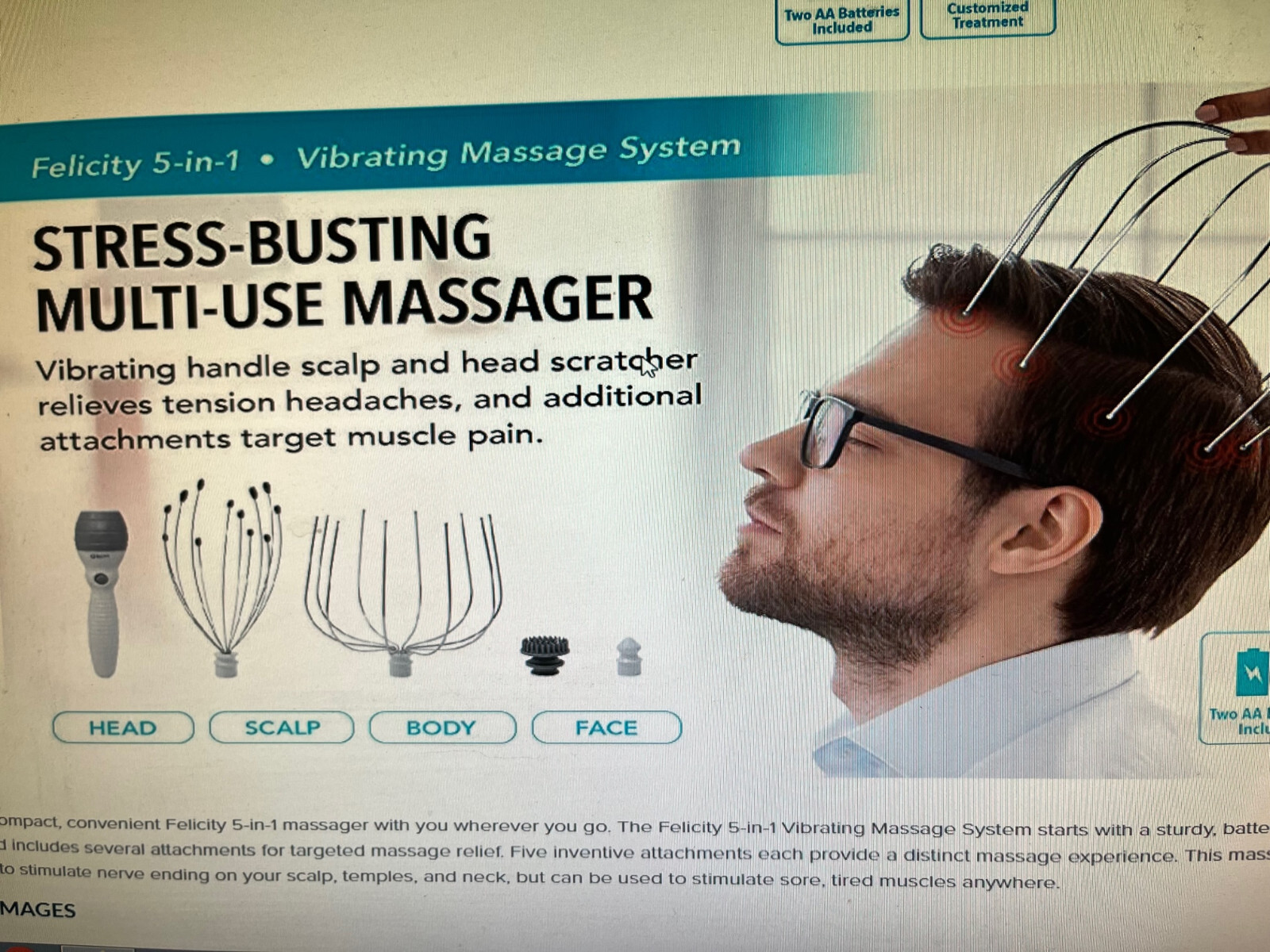 Daiwa Felicity Head Scalp Massager Scratcher 5-in-1 Stress Relief Gift ...