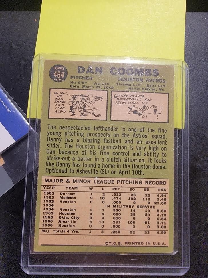 1967 Topps Dan Coombs #464 EX-MT+ | eBay