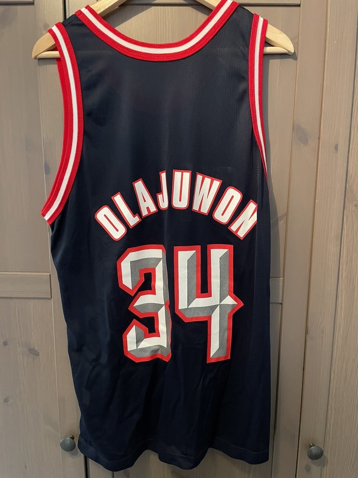 Champion Hakeem Olajuwon Houston Rockets #34 Jersey Size 44 NBA Navy ...