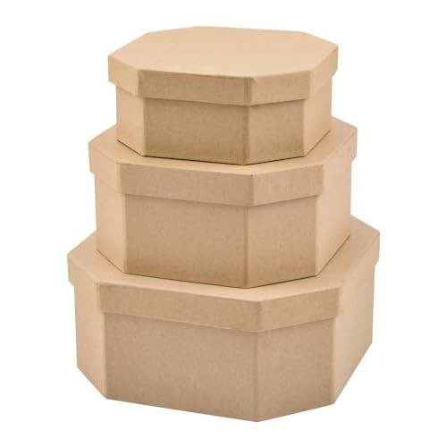 Paper Mache Box, Set of 3 Octagon Paper Mache Hat Boxes Kraft 3pcs ...