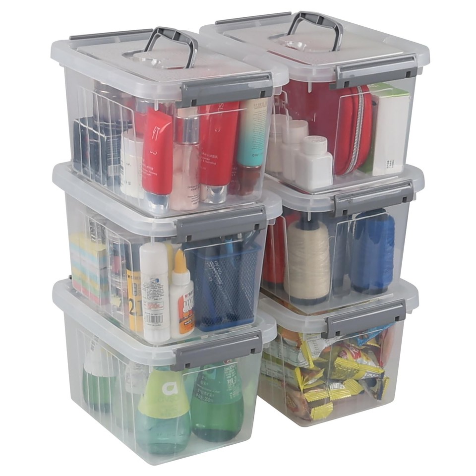 Udotry 6 Quart Clear Plastic Storage Latching Bins with Handle, Small ...