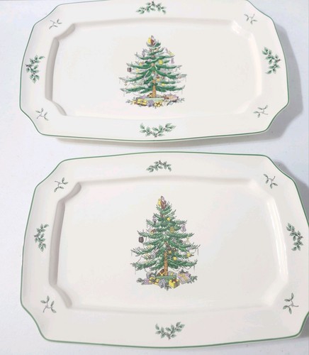 Set of 2 Spode Christmas Tree Rectangular Serving Platters 15" and 13 ...