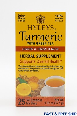 2 Pack Hyleys Turmeric Green Tea Ginger Lemon 25 Bags Detox Herbal Tea ...