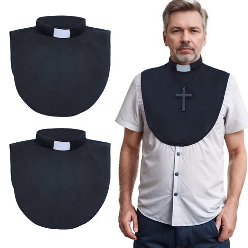 2pcs Clergy Priest Collar with White Tab Unisex Clerical Bib Black ...