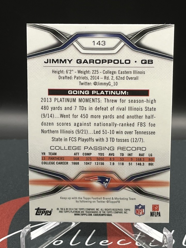 2014 Topps Platinum Jimmy Garoppolo #143 Rookie Card RC Patriots | eBay