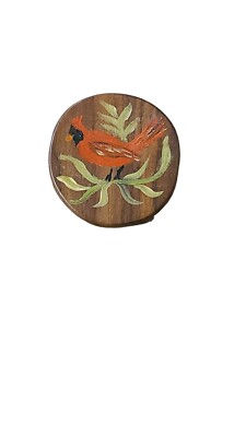 Vintage Hand Painted Cardinal Bird Wood Round Brooch Pin Signed | eBay