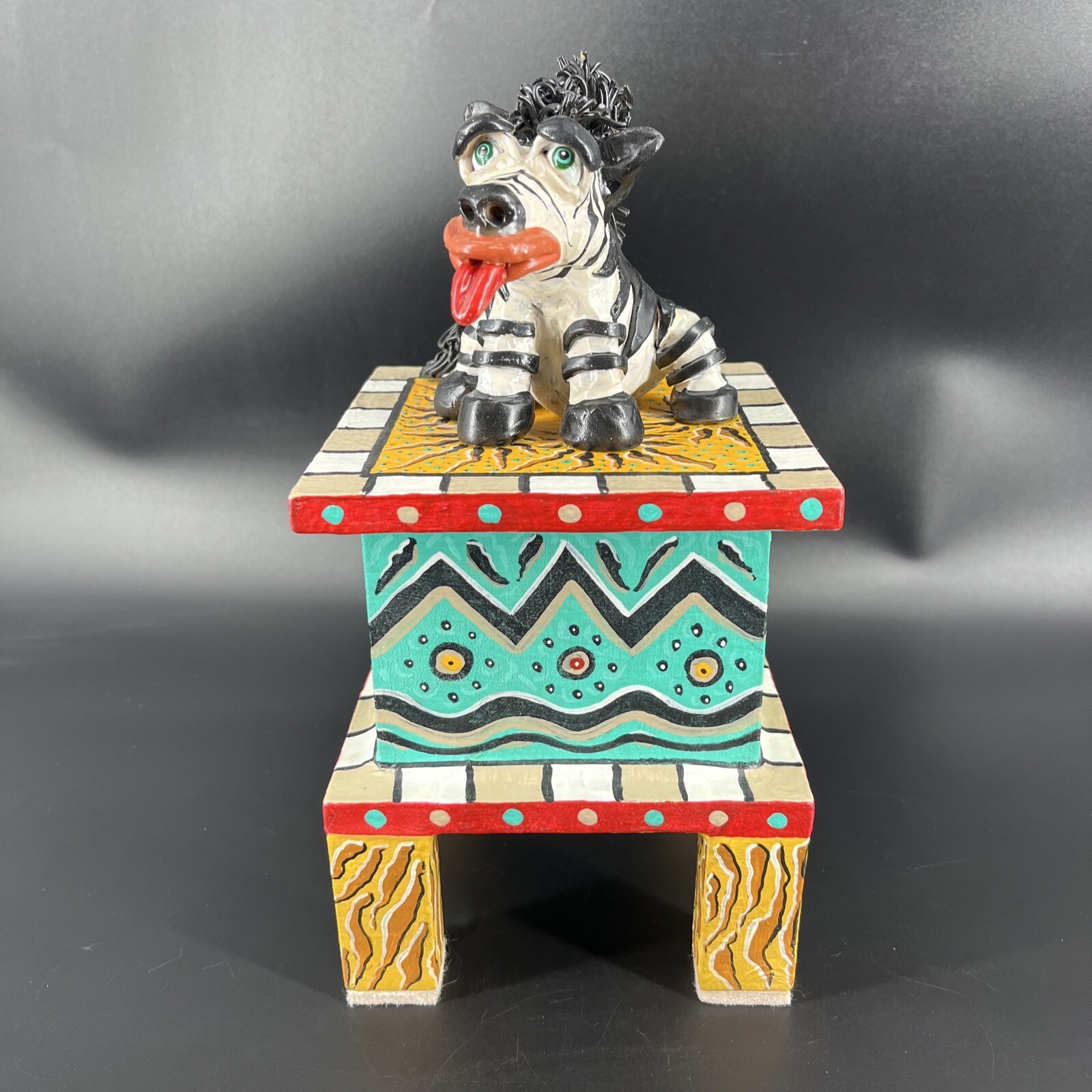 OOAK Whimsical 3D Resin Zebra Sculpture Hand painted Trinket Box Curt ...