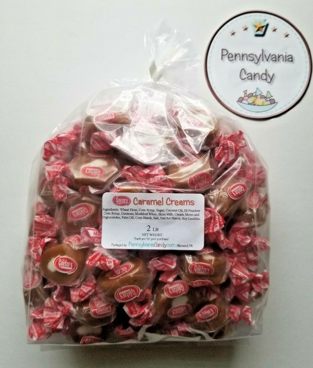 Goetze's 2 lb Bag CARAMEL CREAMS Bullseye Candy Carmel Bulls Eye Bulk ...