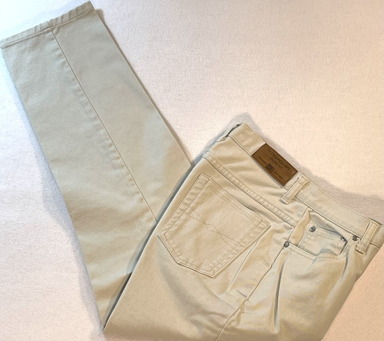 FADED GLORY Beige Denim Jeans Straight High Rise Stretch Zip Fly Women ...