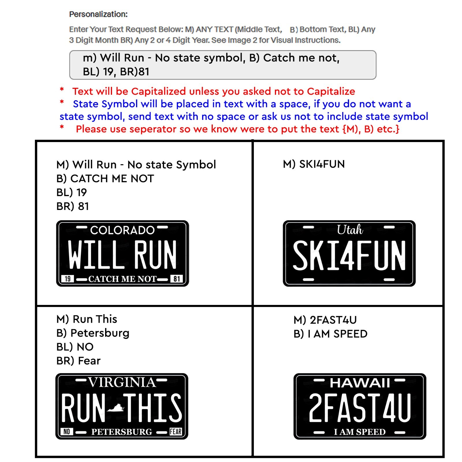 Custom Black Metal License Plate Tag Any State for Auto ATV Motorcycle ...