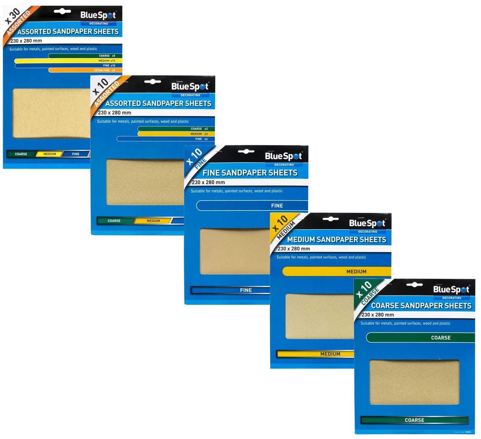 BlueSpot Packs of Sanding Sheet Sandpaper Coarse Medium Fine Or ...
