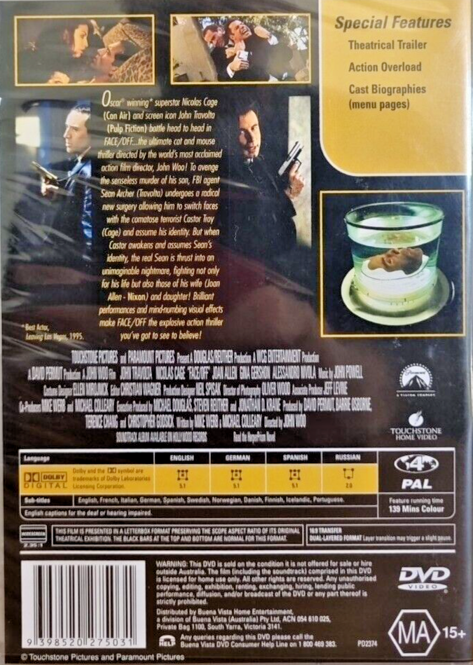 Face/Off (DVD, 1997) Nicolas Cage, John Travolta - BRAND NEW | eBay