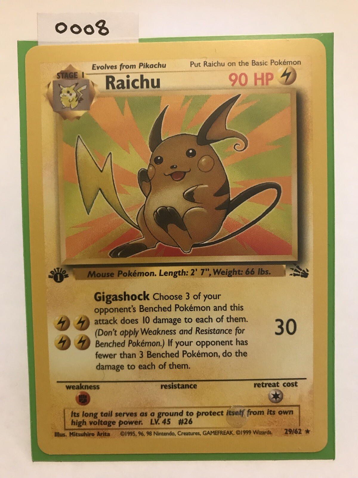 pokemon card RAICHU 1st Edition RARE MINT ref- 0008 | eBay