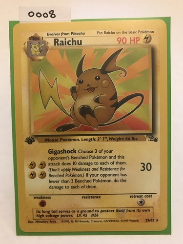 pokemon card RAICHU 1st Edition RARE MINT ref- 0008 | eBay UK
