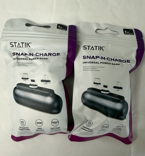 Lot of 2 STATIK Snap-N-Charge Universal Portable Charger Power Bank PUP ...
