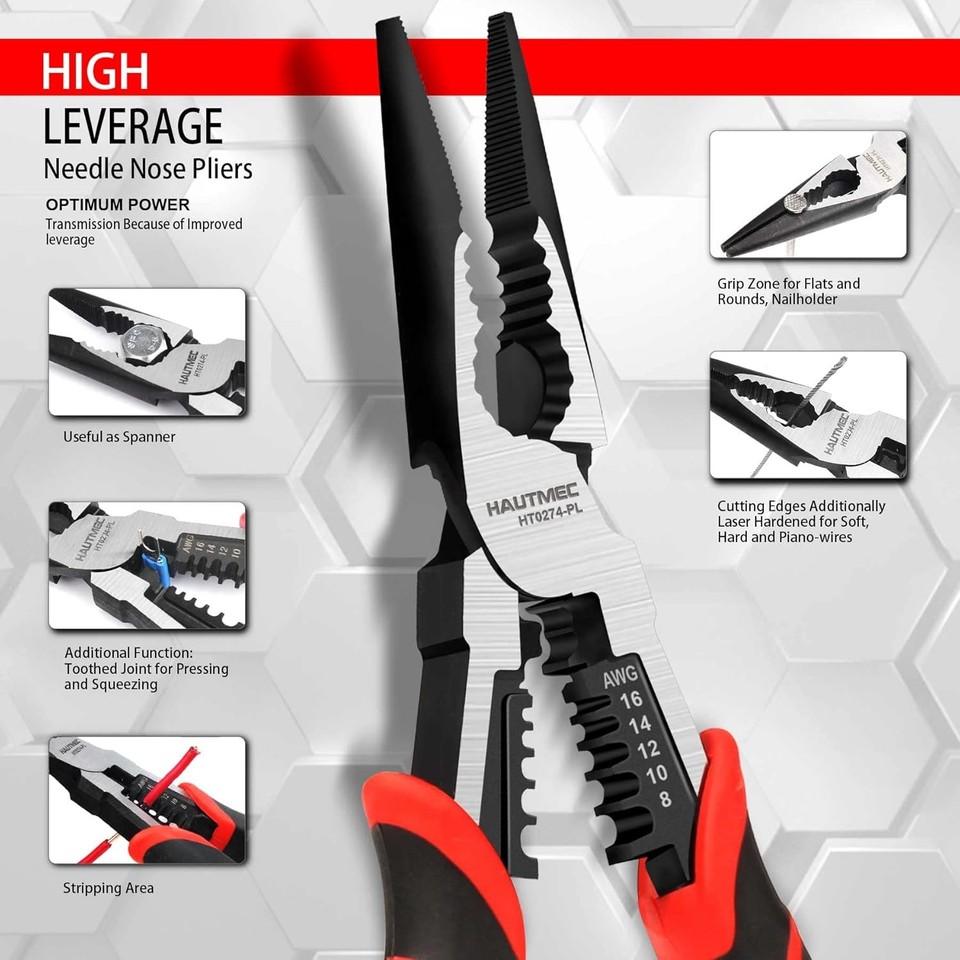 HAUTMEC 9" Needle Nose Pliers High Leverage Combination 4 in 1 9 Inch | eBay