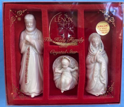 4 Pcs Lenox China Jewels Holy Family Nativity Set w Crystal Star - Mint ...