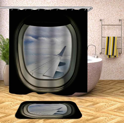 Open Window Watch Plane 3D Shower Curtain Polyester Bathroom Decor ...
