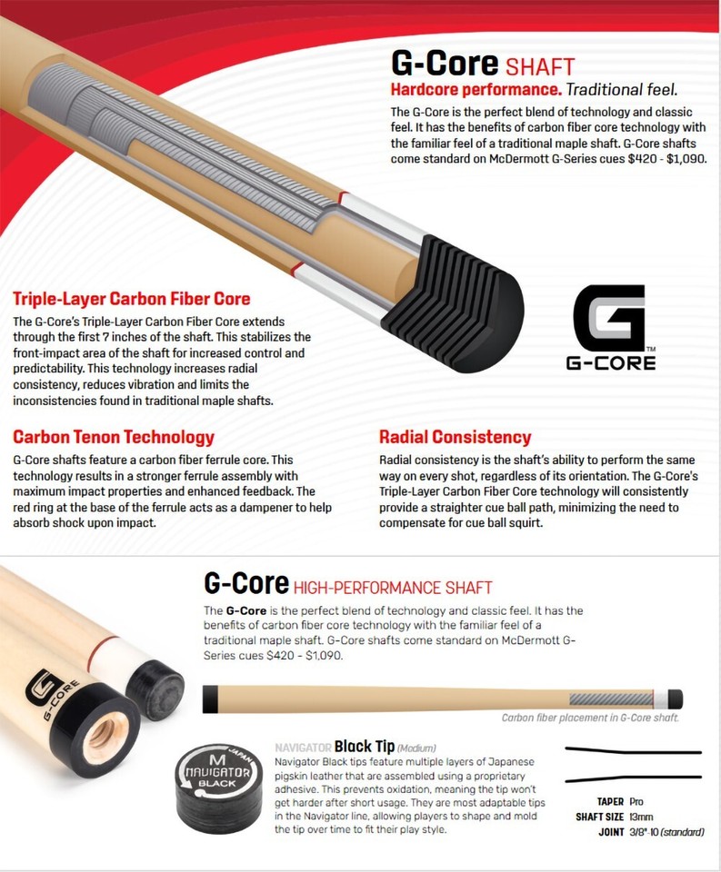 McDermott G204 Pool Billiard Cue G-Core Shaft FREE Hard Case ...