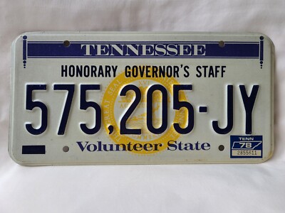 1978 Tennessee Volunteer State Honorary Governor's Staff License Plate ...