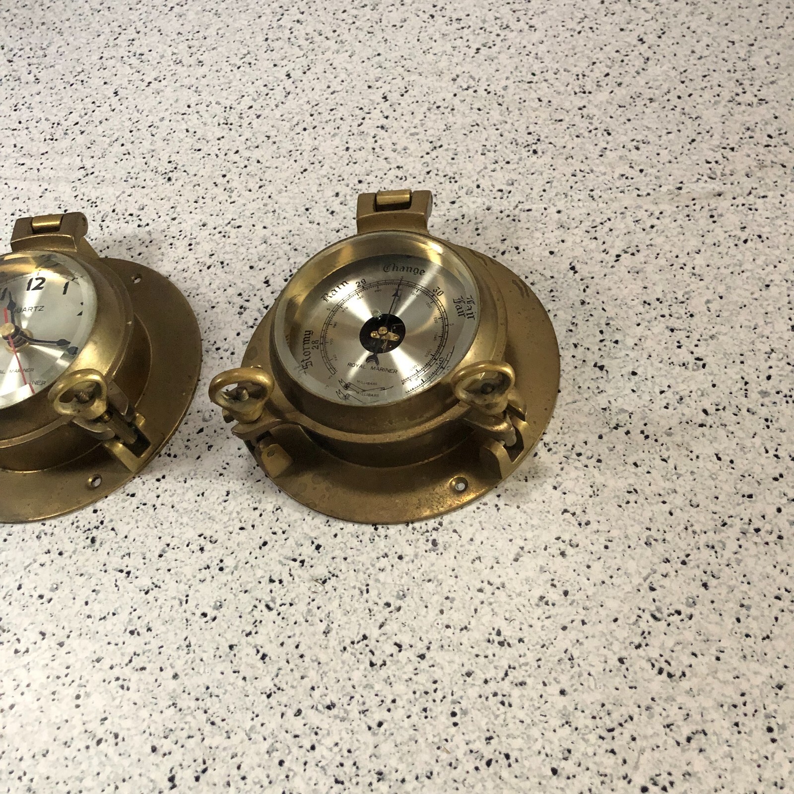 Vintage Brass Porthole Clock and Barometer Mounts- FOR PARTS/REPAIR ...