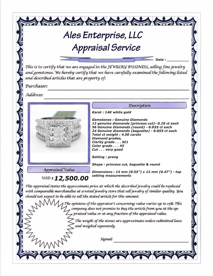 GENUINE 4.50 Cts DIAMONDS ENGAGEMENT RING 14k WHITE GOLD - Free ...