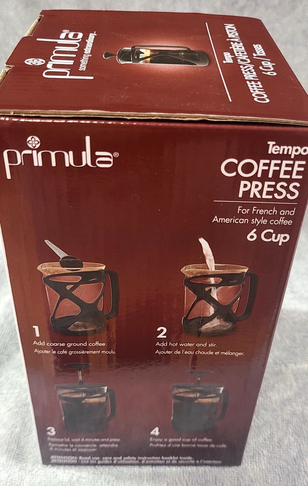 NIB Black PRIMULA Tempo Coffee French Press 6-Cup BPA Free Easy to Use ...