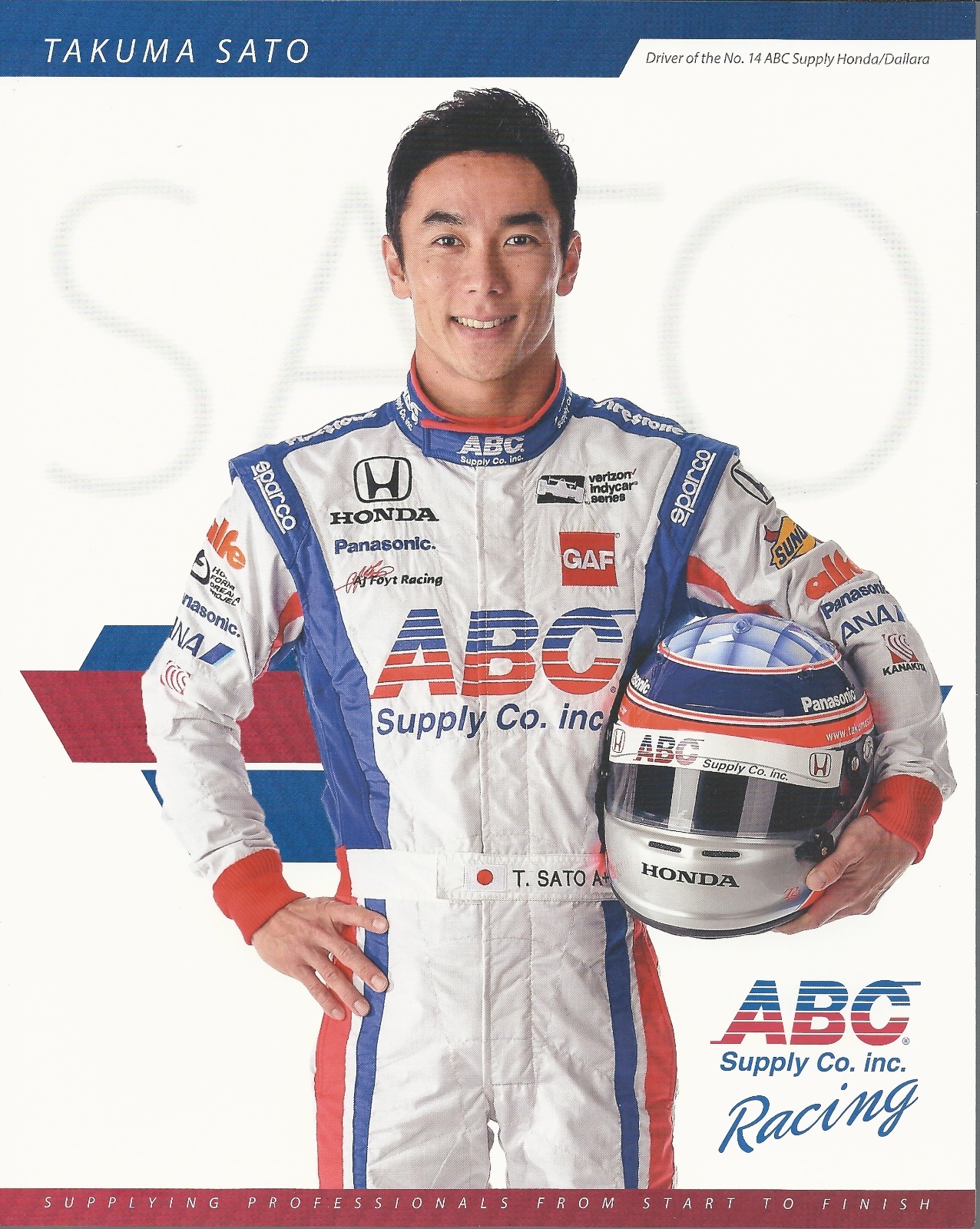 2016 TAKUMA SATO "ABC SUPPLY CO RACING AJ FOYT" #14 VERIZON INDY CAR ...