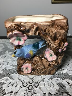 Vintage Ceramic Hand decorated Bluebird/Pink Flowers Planter - Japan ...
