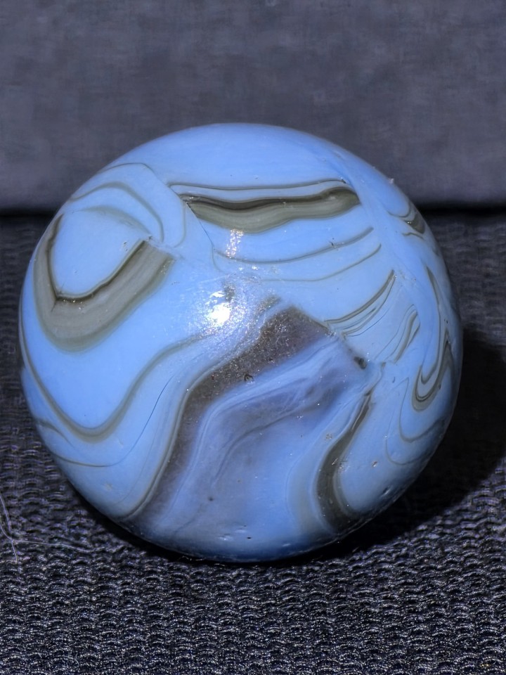 LOT-910 VINTAGE CHRISTENSEN STRIPED OPAQUE BLUE BASE BROWN SWIRL .63 NM ...