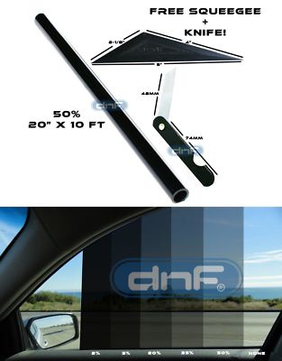 DNF WINDOW TINT DYED FILM BLACK 50% 20" X 10 FT (FREE SQUEEGEE + KNIFE ...