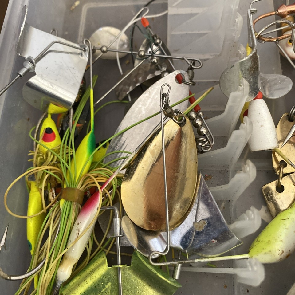 Plano Tackle Box & Mixed Lot Fishing Tackle Spinners Lures Jigs Feather ...