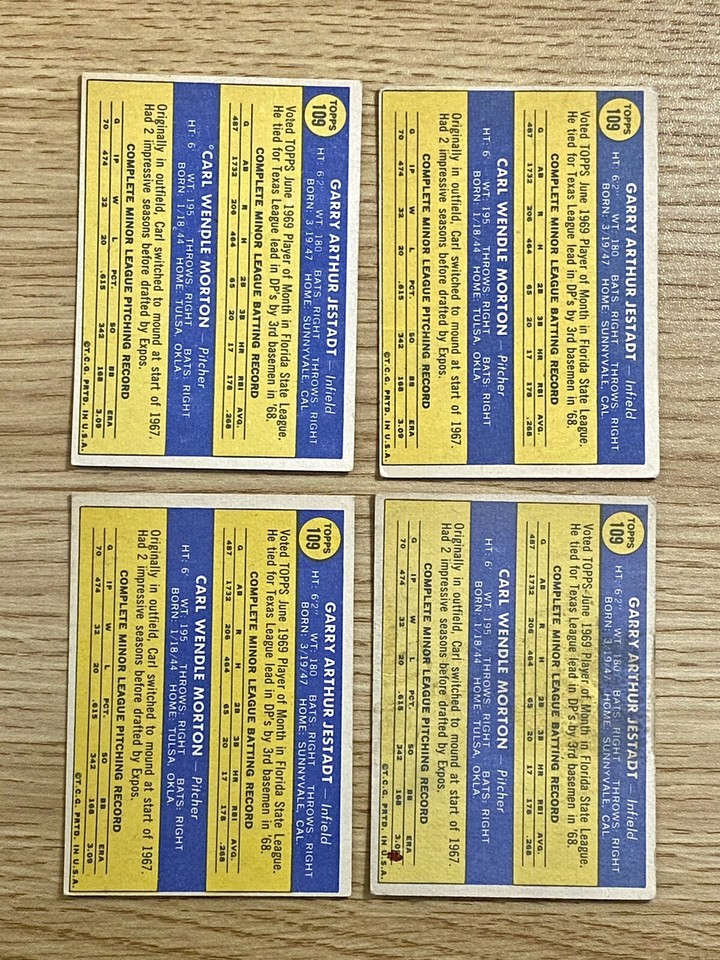 1970 Topps Expos rookie stars #109 Garry Jestadt & Carl Morton Lot Of 4 ...