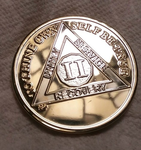 2 YEAR AA GOLD/SILVER Bi-Plated Alcoholics Anonymous CHIP COIN ...