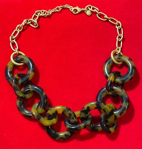 Chunky J Crew Faux Tortoise Plastic Chain Gold tone 19.5" Necklace DE12 ...