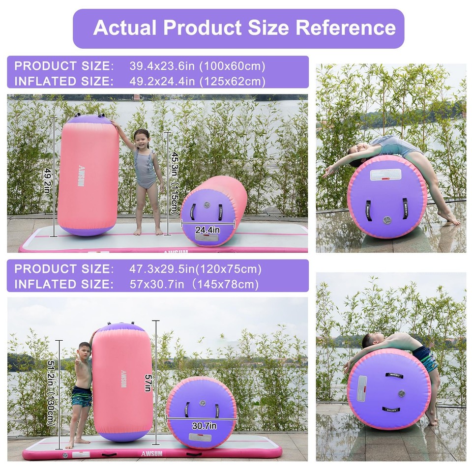 1 PCS Gymnastics Barrel Air Roller Inflatable Tumbling Mat Back ...