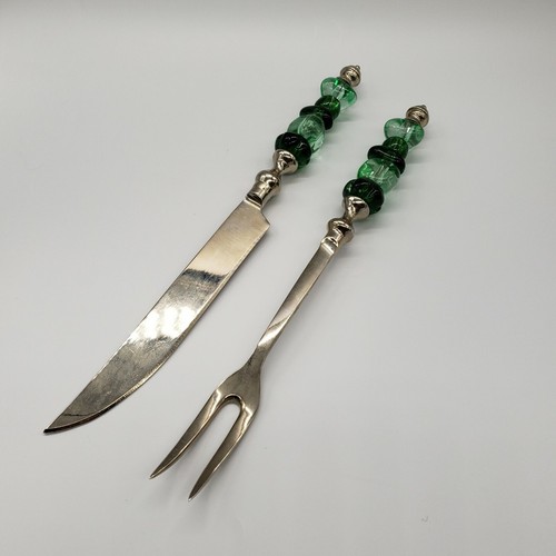 Carving Knife & Fork Set Green Stone Gem Handles (M) | eBay