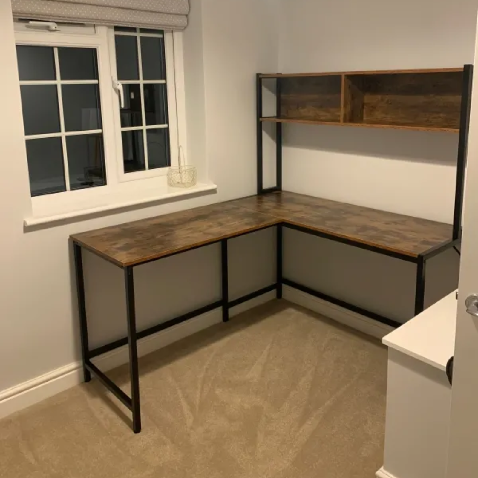 Large Industrial L Shaped Work Desk & Storage Shelf Corner Desk Home ...