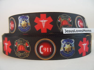 Grosgrain Ribbon, 911 Police, Ambulance EMT Emergency Medical Fire Dept ...