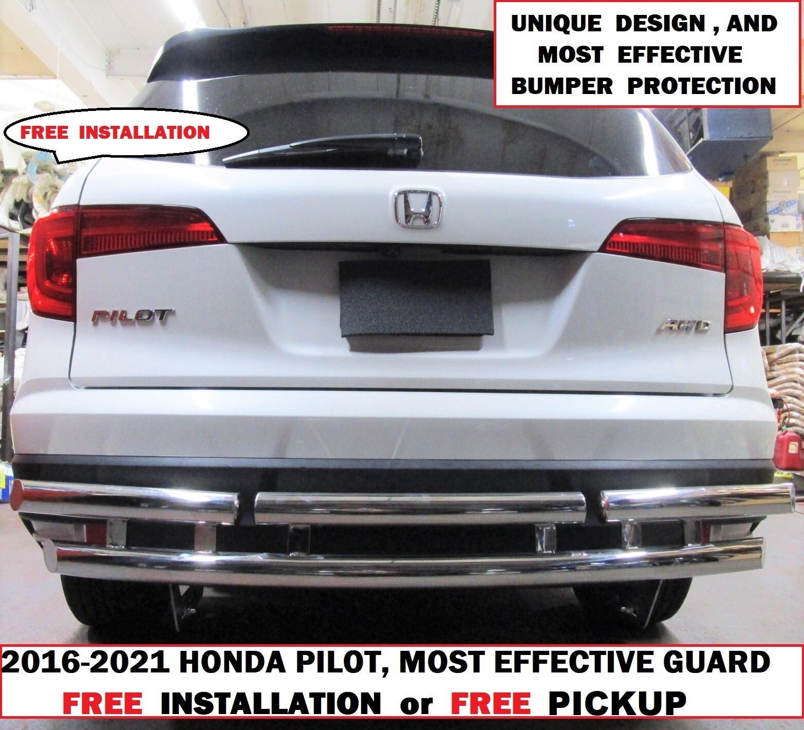 FOR: 2016-2022 HONDA PILOT, PASPORT. BLACK or SS, REAR BUMPER GUARD ...