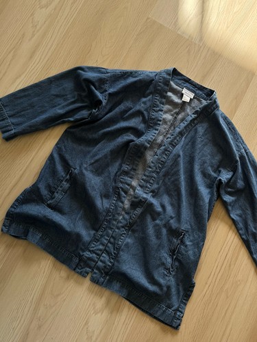 Vermont Country Store Womens Blue Denim Open Smock Lab Coat Jacket Top ...