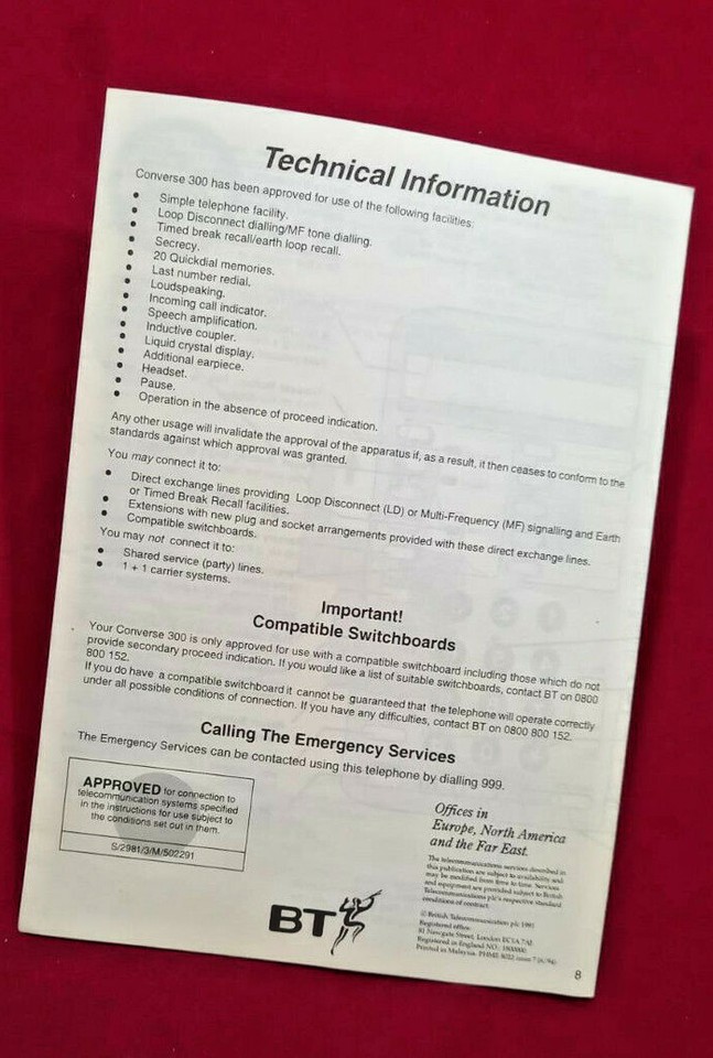 BT Converse 3000 User Guide Leaflet | eBay