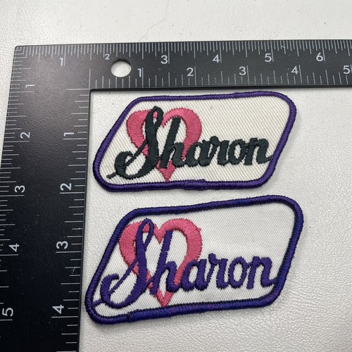 Vtg 2 Patches PINK HEART (1 Purple & 1 Black Letter) SHARON Name ...