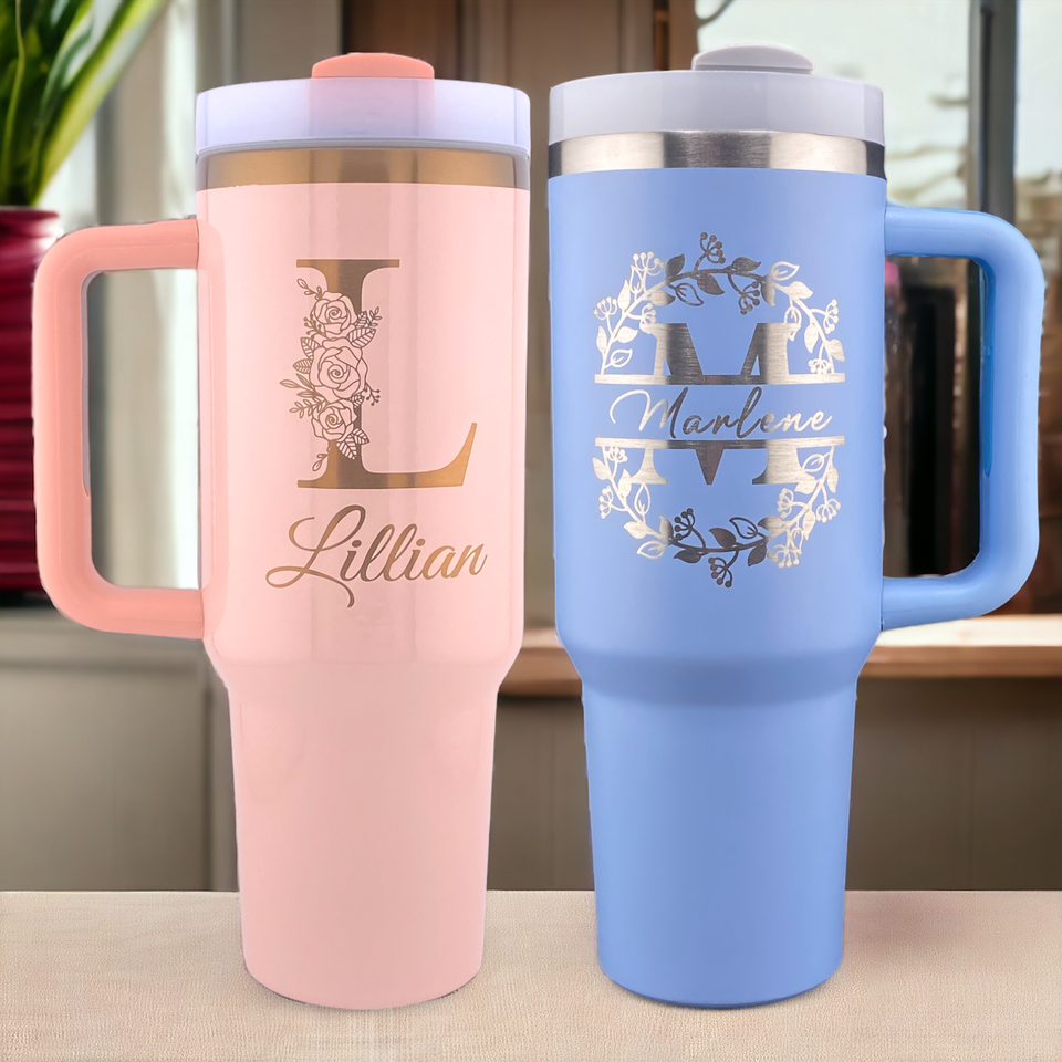 Personalized 40oz Tumbler with Handle and Straw, Laser Engraved Cup ...