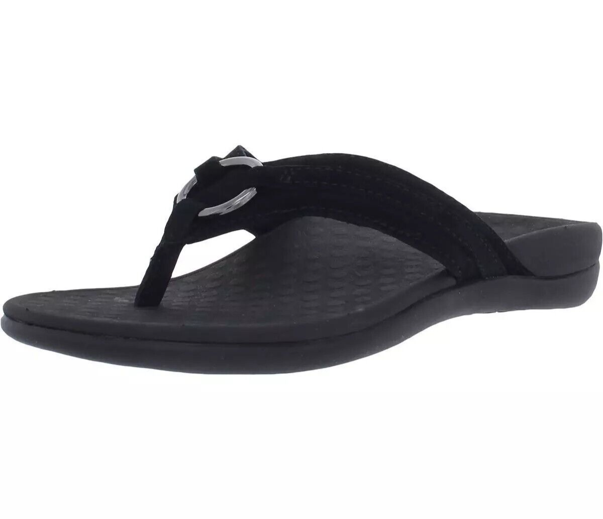 Vionic Aloe Black Suede Flat Toe-Post Sandals Shoes Women's Size 8 | eBay