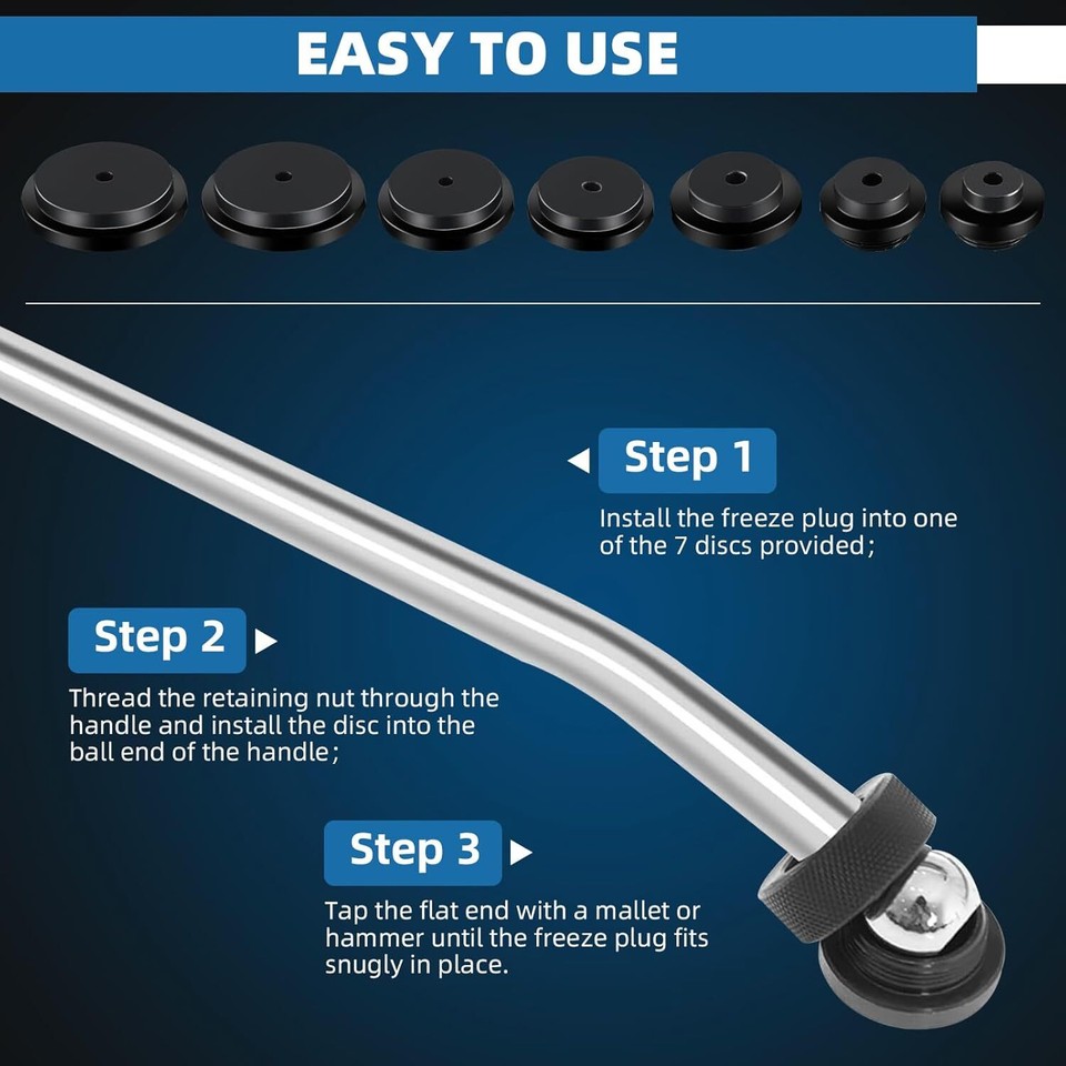 Auto Freeze Frost Plug Disc Remover Installer Tool Set w/ 18" Installer ...