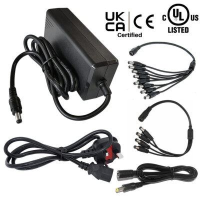12V 5A CCTV Power Supply Adapter 4/8 Way Splitter Cable Recorder/Camera ...
