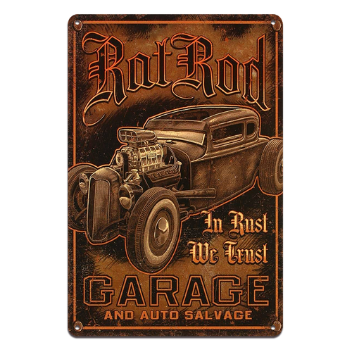 2x RAT ROD GARAGE AUTO SALVAGE Tin Metal Sign Rustic Look Vintage Man ...