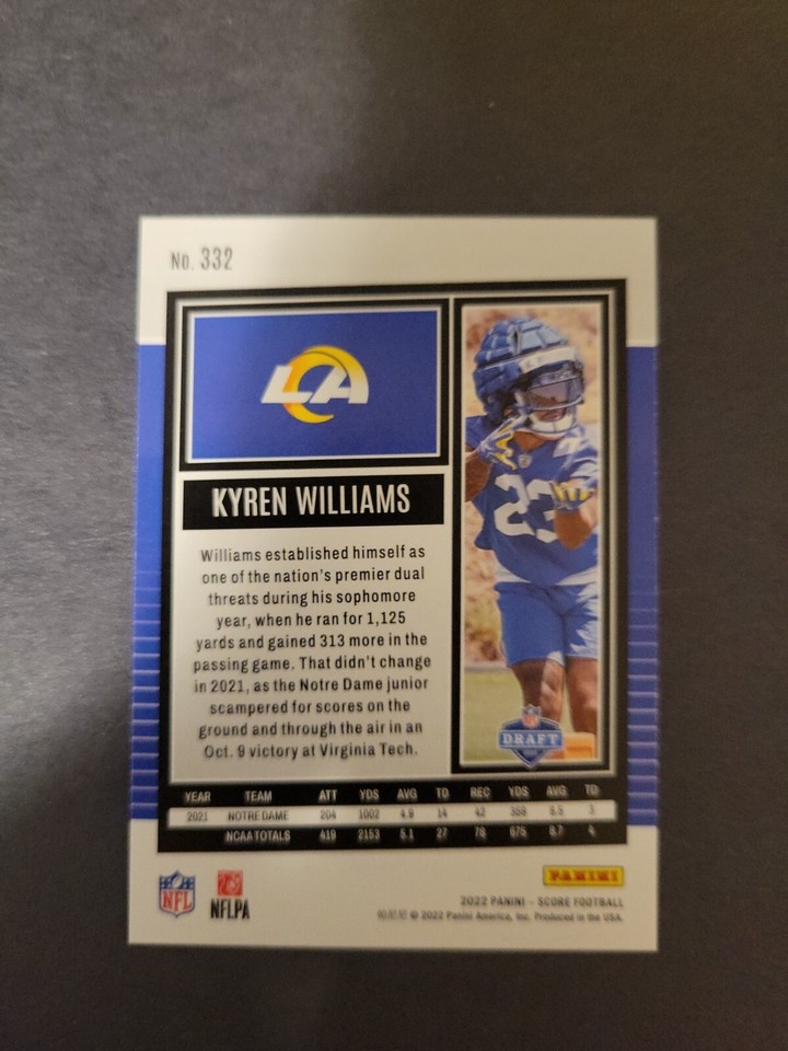 2022 Score Kyren Williams Rookie Card #332 Rams RC | eBay